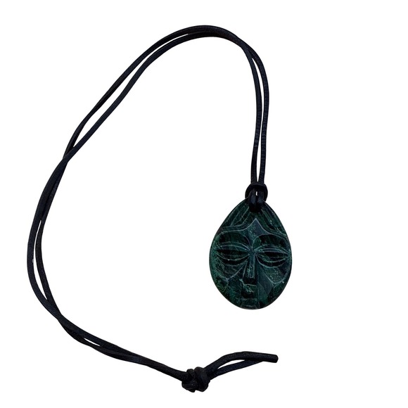 Jewelry | Vintage Green Stone Verdite South African Pendant W 3 Leather ...